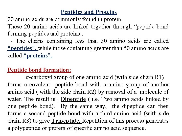 Peptides and Proteins 20 amino acids are commonly
