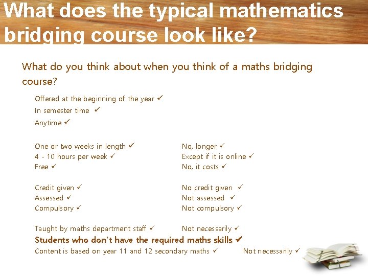 A survey of mathematics bridging courses Dr Carmel