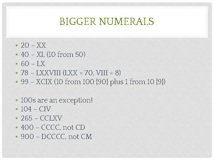 ROMANI NUMERI CAN YOU NAME THESE ROMAN NUMERALS