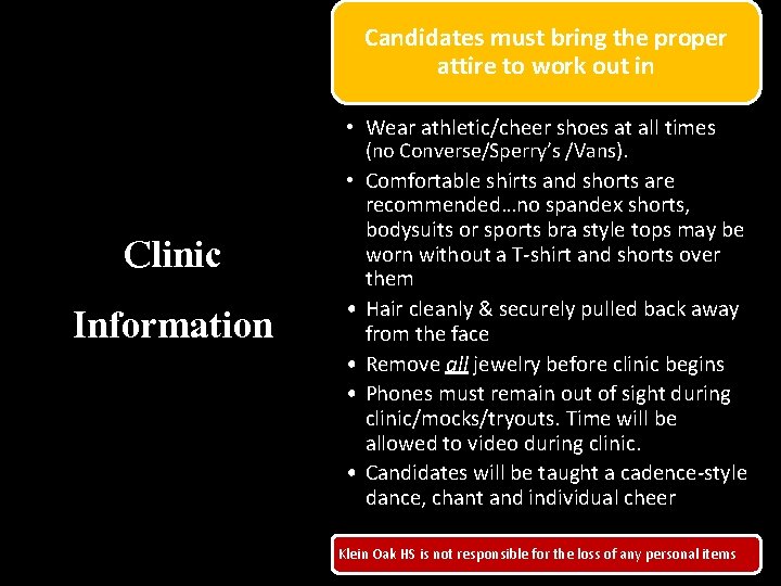 KLEIN OAK CHEER 2021 2022 Tryout Information Tryout