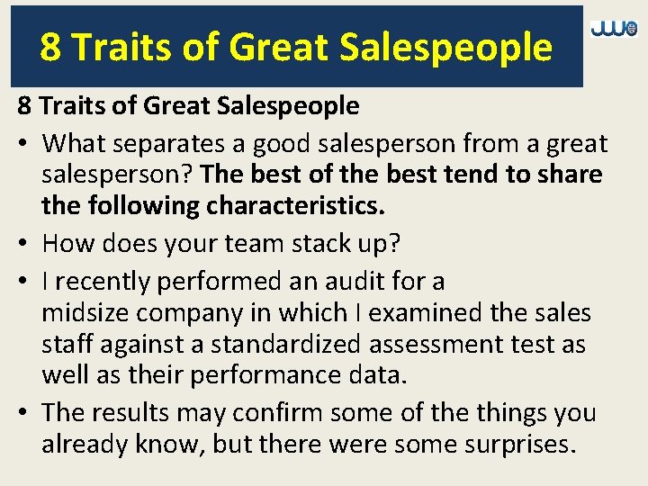 Special Management Series 8 Traits of Great Salespeople