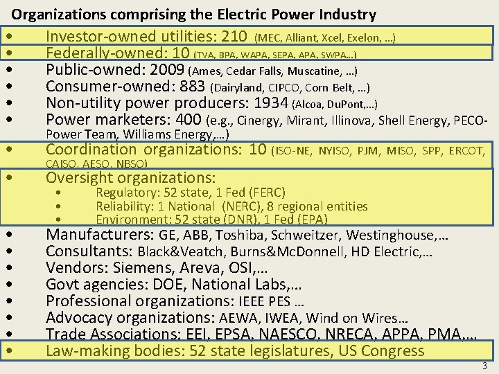 Electric Power Industry Overview Power System Operation and