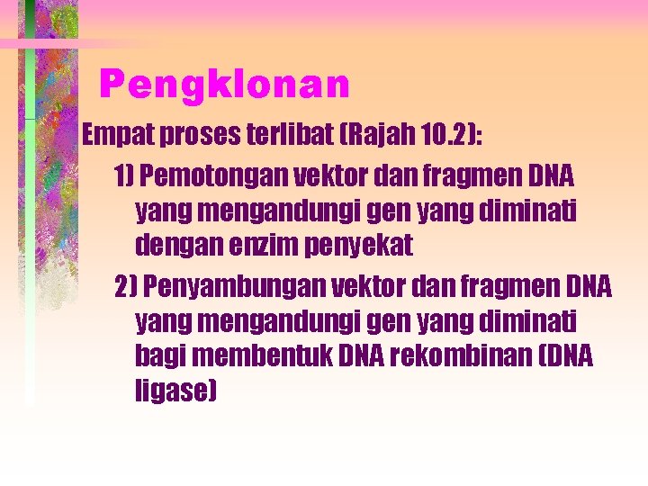 DNA REKOMBINAN Pengenalan DNA rekombinan Pengenalan kepada metodologi