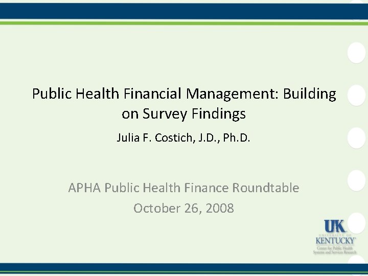Public Health Financial Management Building on Survey Findings