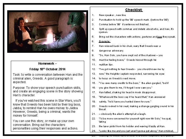 Checklist 1 New speaker new line 2 Punctuation