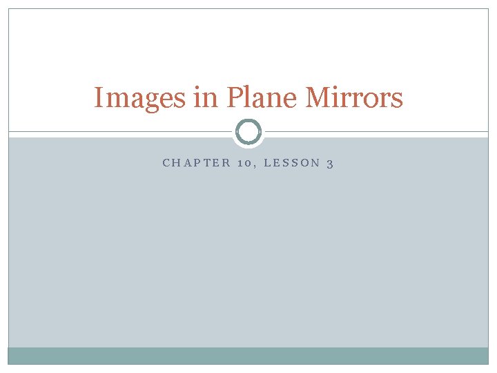 Images in Plane Mirrors CHAPTER 10 LESSON 3
