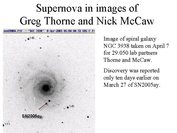 Supernova in images of Greg Thorne and Nick