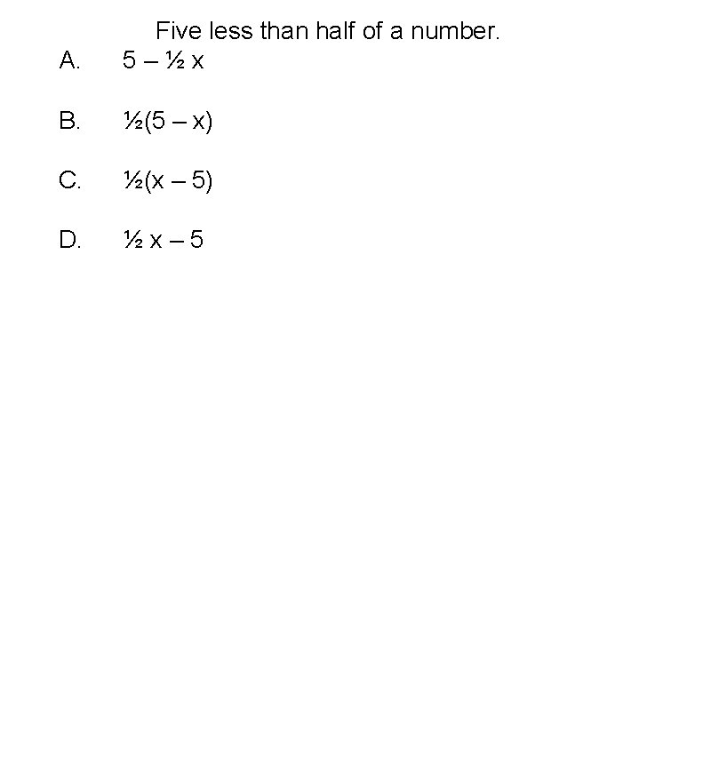 Addition Subtraction Division Multiplication Parenthesis Words Equals x17