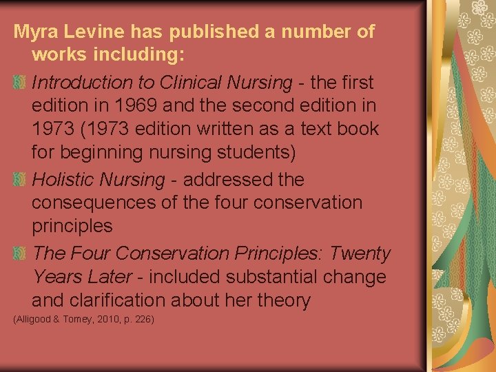 Myra Levine Conservation Model By Courtney Jones Sarah