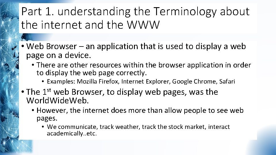Understanding the Terminology about the internet and the