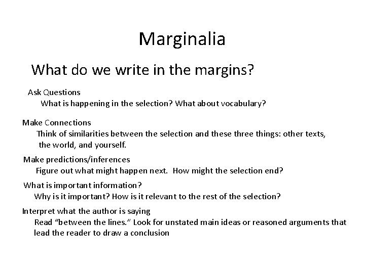 Marginalia What do we write in the margins