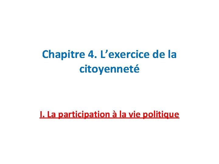 Chapitre 4 Lexercice de la citoyennet I La