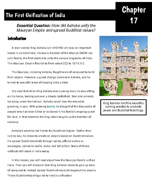 The First Unification of India Essential Question How