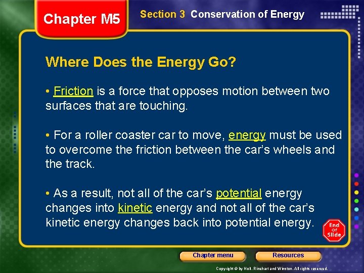 Chapter M 5 Section 3 Conservation of Energy