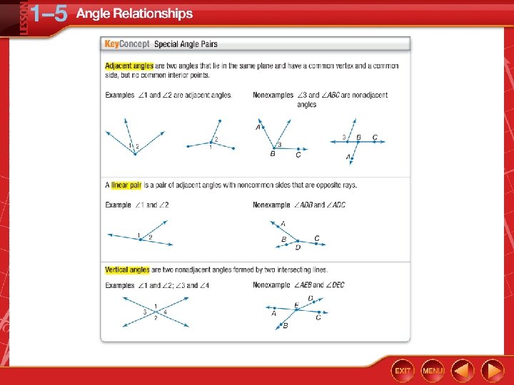 LESSON 1 5 Angle Relationships FiveMinute Check over