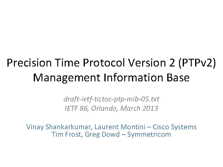 Precision Time Protocol Version 2 PTPv 2 Management