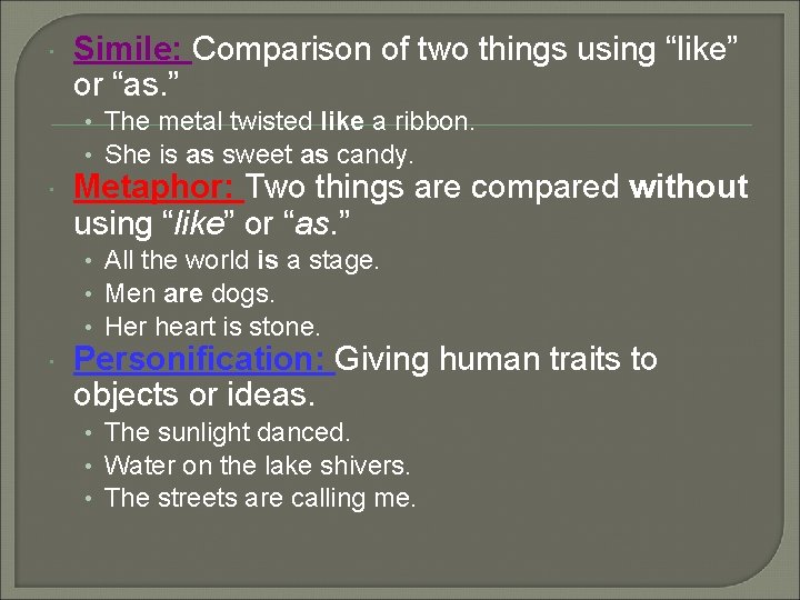 Figurative Language Flash Cards Simile Comparison of two