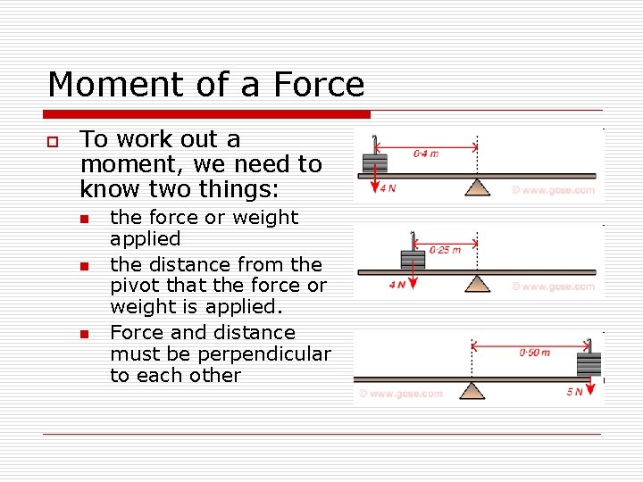 Moment of a Force Learning Objectives o o