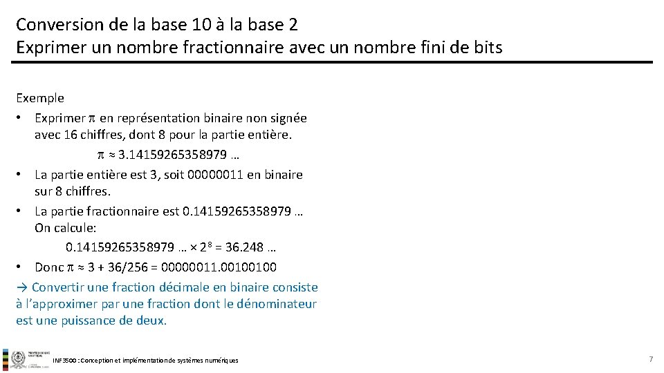 Nombres binaires fractionnaires virgule fixe reprsentation et oprations
