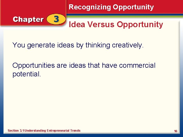 Recognizing Opportunity Back to Table of Contents Recognizing