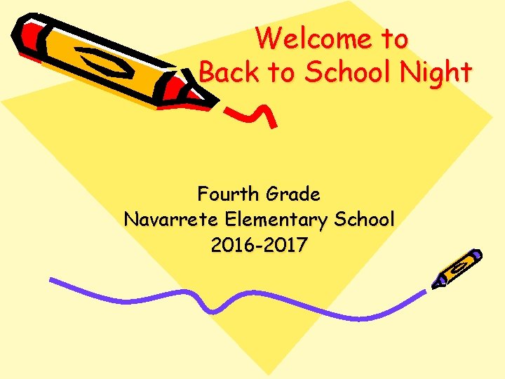 Welcome to Back to School Night Fourth Grade