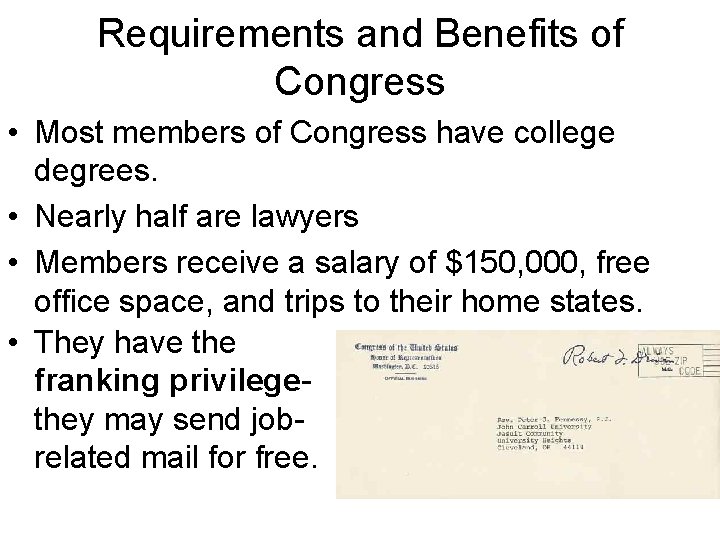 Representing the People Requirements and Benefits of Congress