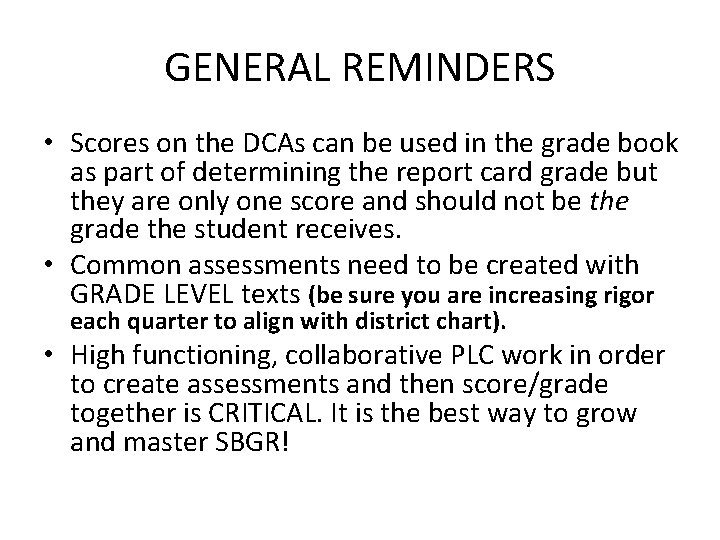 PD in a Power Point Standards Based Grading