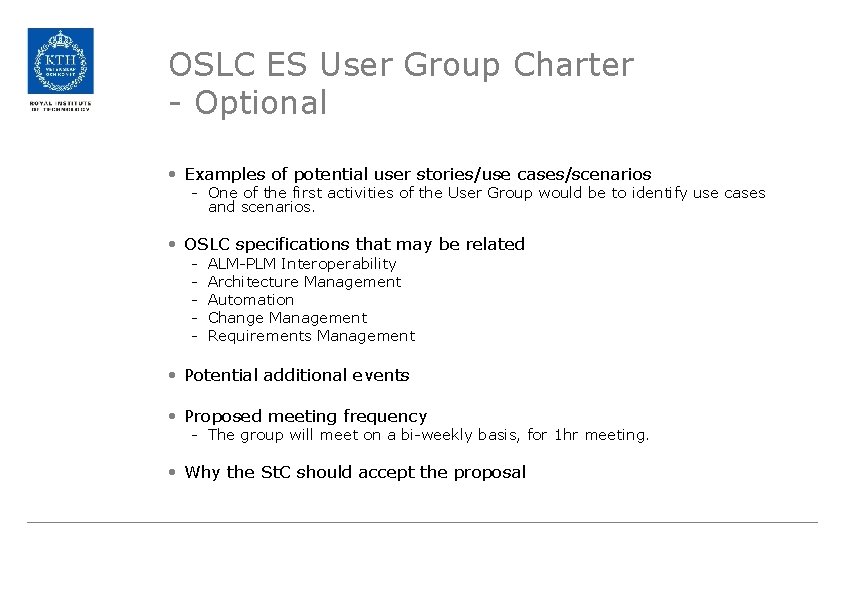 OSLC Embedded Systems User Group Charter OSLC ES