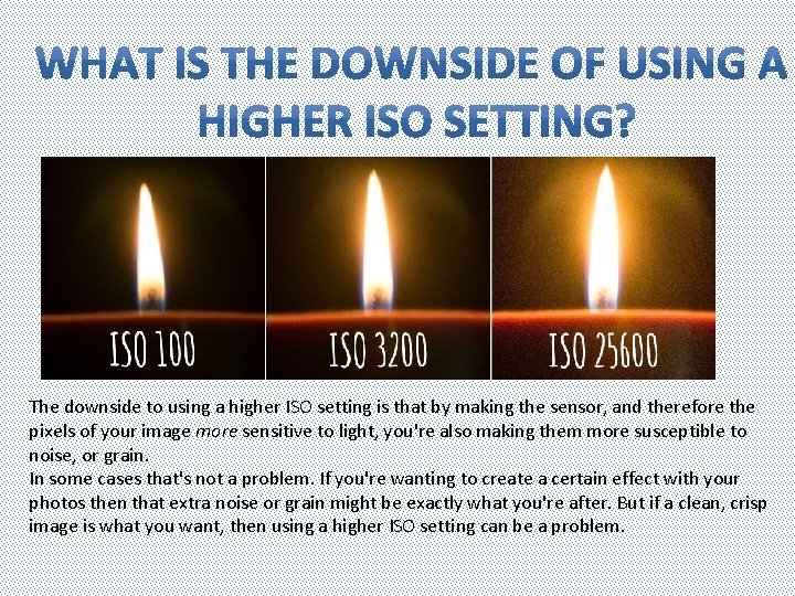 After aperture and shutter speed your ISO setting