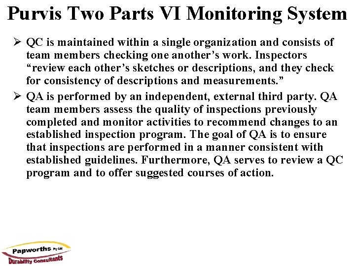 Broad Definition of VI ref Spencer Visual Inspection
