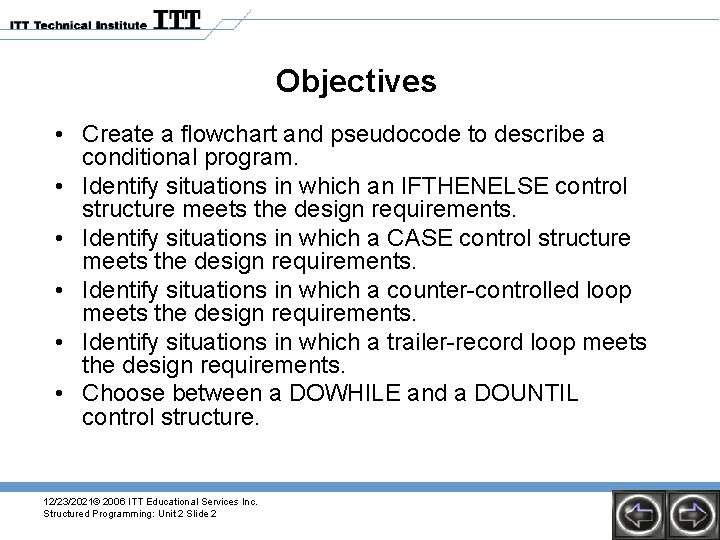 STRUCTURED CONTROL BASIC CONTROL OPERATORS 12232021 2006 ITT