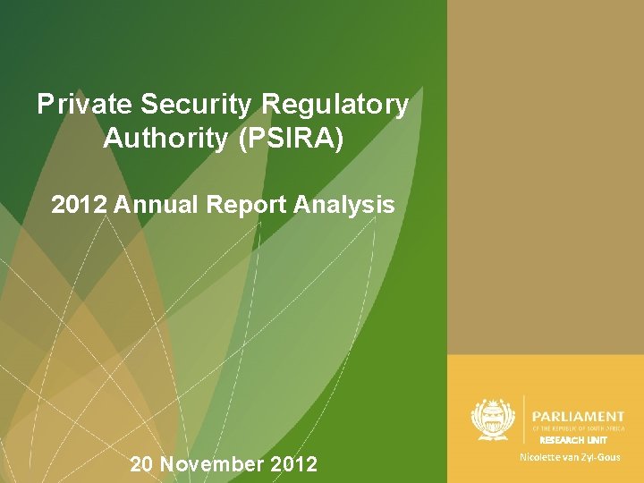 Private Security Regulatory Authority PSIRA 2012 Annual Report