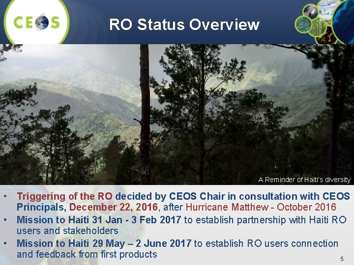 Committee on Earth Observation Satellites Recovery Observatory RO