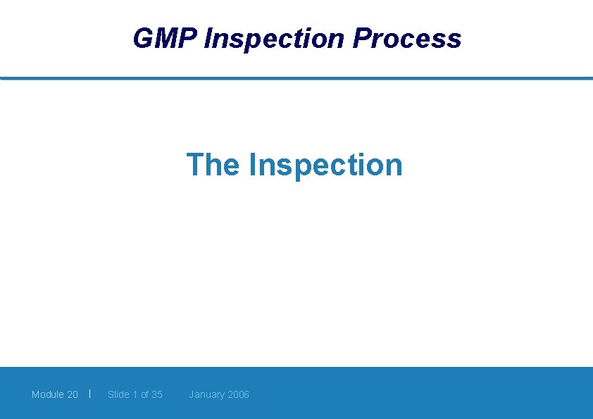 GMP Inspection Process The Inspection Module 20 Slide