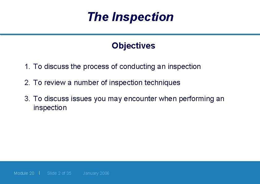 GMP Inspection Process The Inspection Module 20 Slide