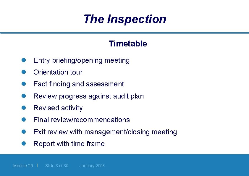 GMP Inspection Process The Inspection Module 20 Slide