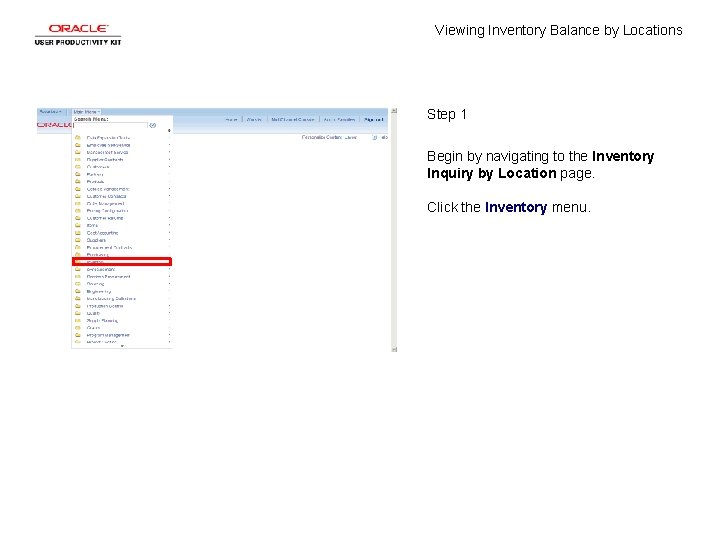 Viewing Inventory Balance by Locations Concept Viewing Inventory