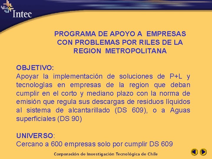 PROGRAMAS INTEGRADORES CENTRO DE PRODUCCION MAS LIMPIA Intec