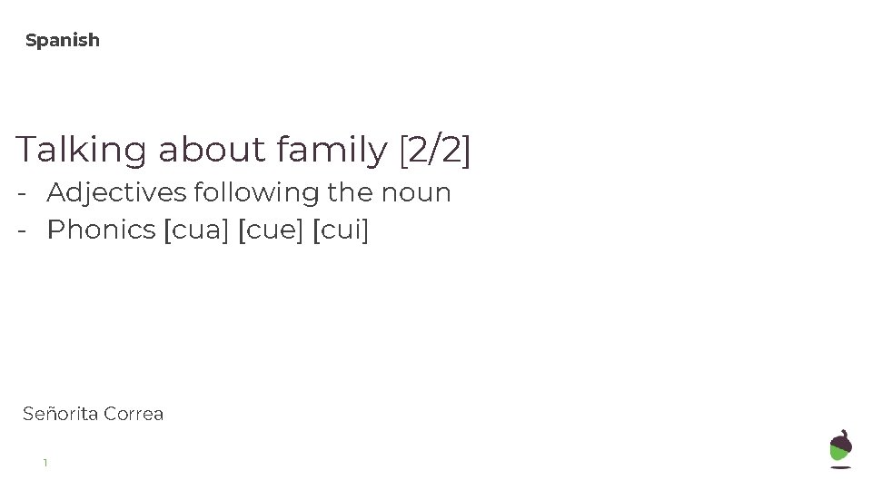 Spanish Talking about family 22 Adjectives following the