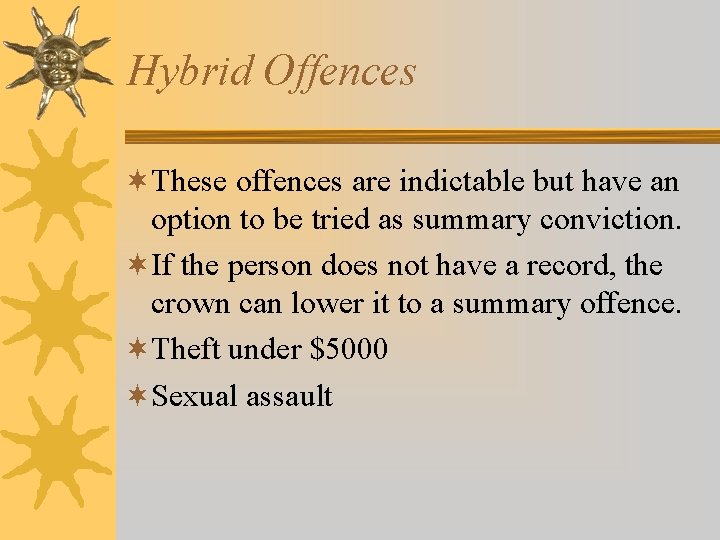 Criminal Offences 3 Levels of Offences Summary Conviction