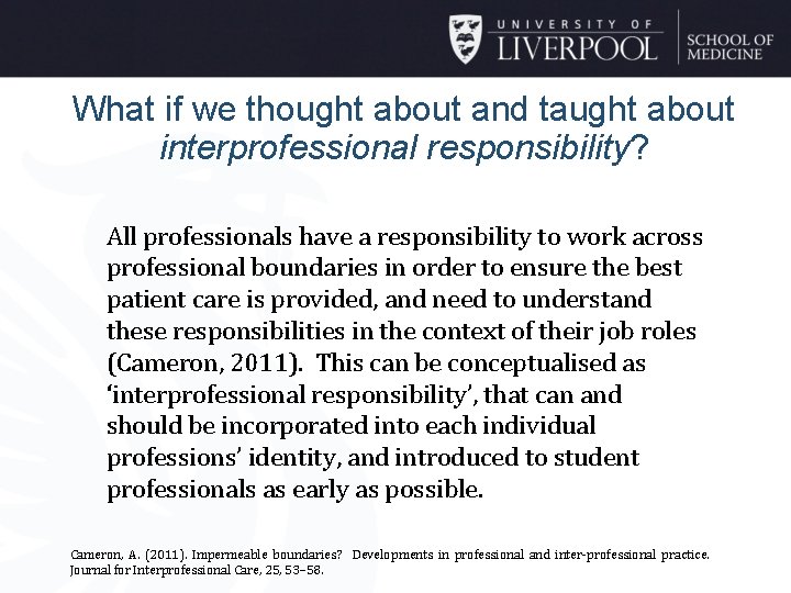 Rethinking professional identity Introducing Interprofessional ...