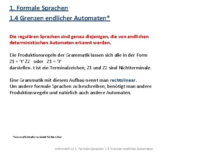1 Formale Sprachen 1 4 Grenzen endlicher Automaten