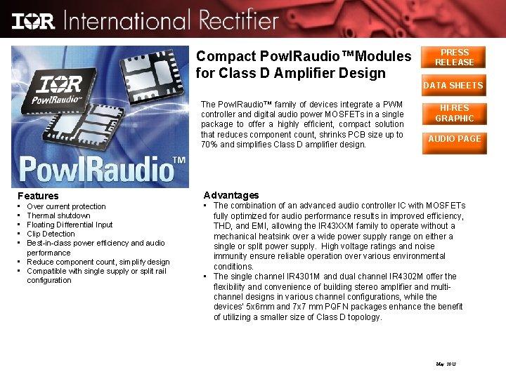 Compact Pow IRaudioModules for Class D Amplifier Design