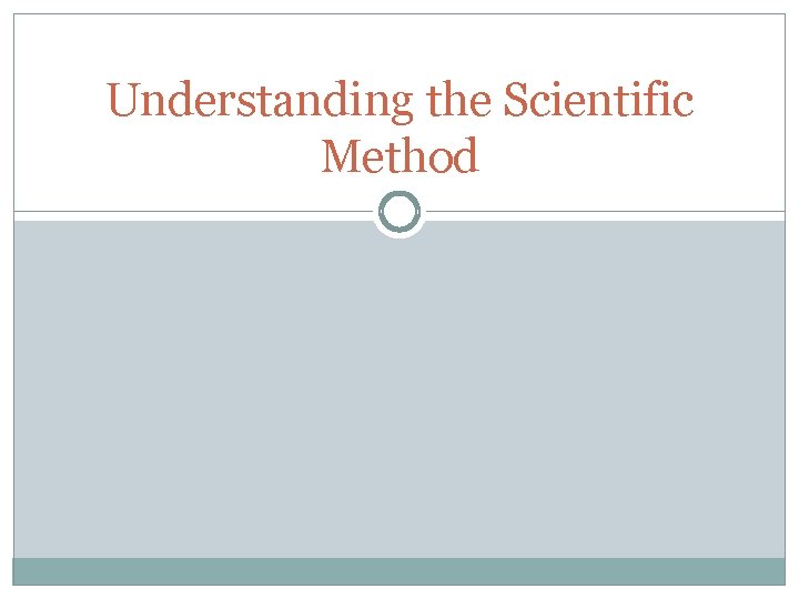 Understanding the Scientific Method 1 State the State