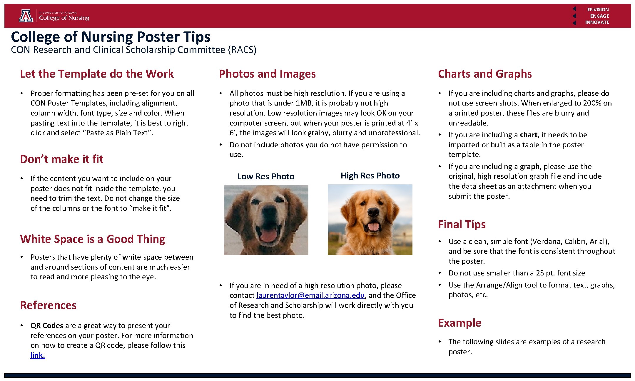 ENVISION ENGAGE INNOVATE College of Nursing Poster Tips