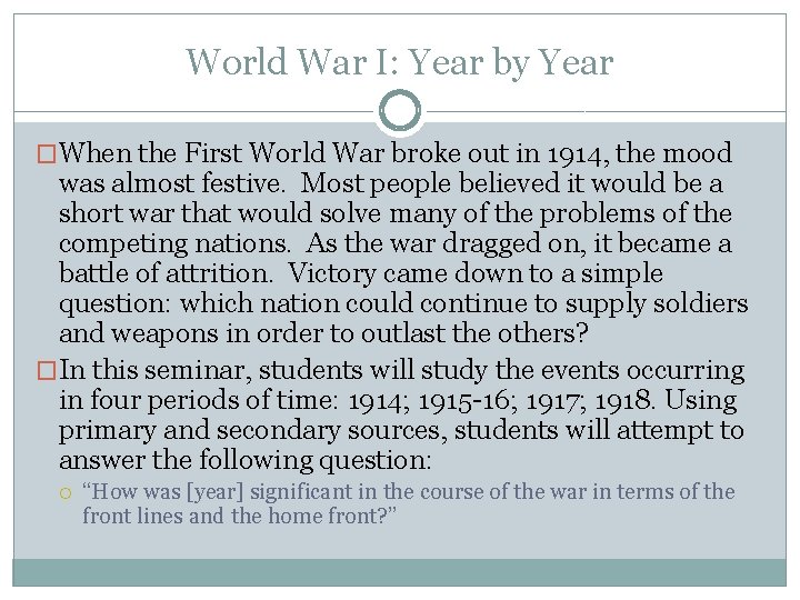 World War I Year by Year World War