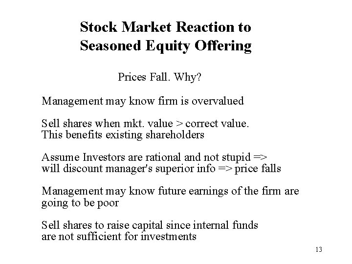 Equity Issues 1 Basic Procedure for a New