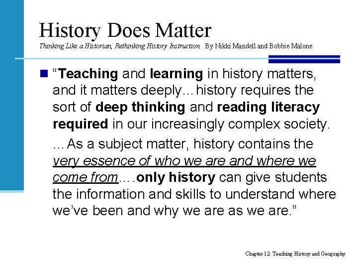 Week Three The Effective Teaching of History www