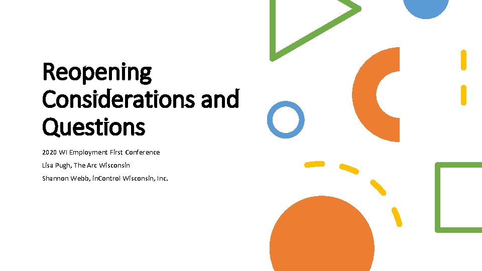 Reopening Considerations and Questions 2020 WI Employment First