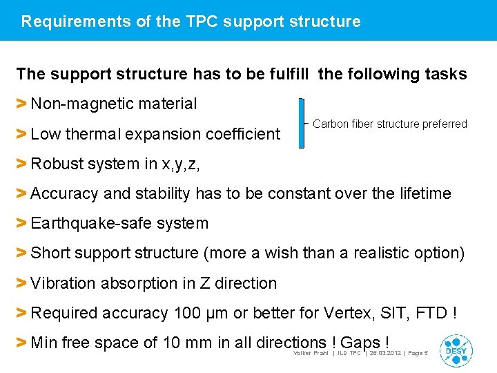 ILC ILD TPC status of the support mechanics